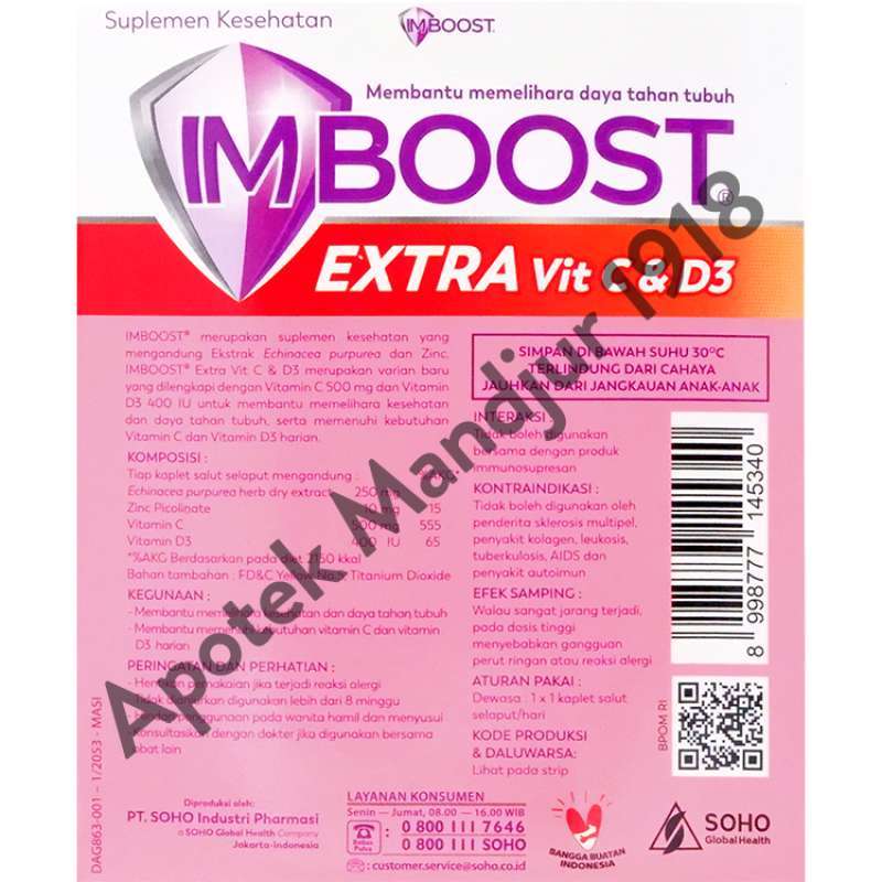 Jual Imboost Extra Vit C & D3 Strip 4 Tablet - Memelihara Daya Tahan ...