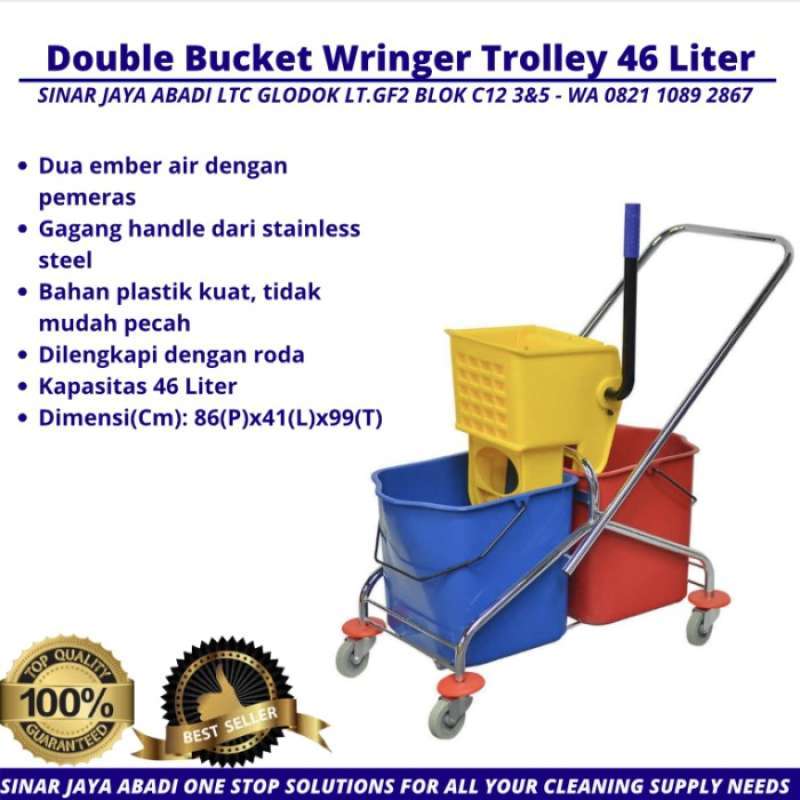 Promo Double Bucket Mop Press Wringer 46 L / Ember dengan Pemeras (Besi ...