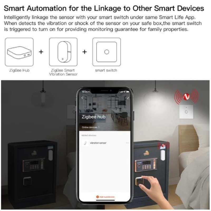 Jual (ready) Zigbee Smart Vibration Sensor Detection Home Security ...