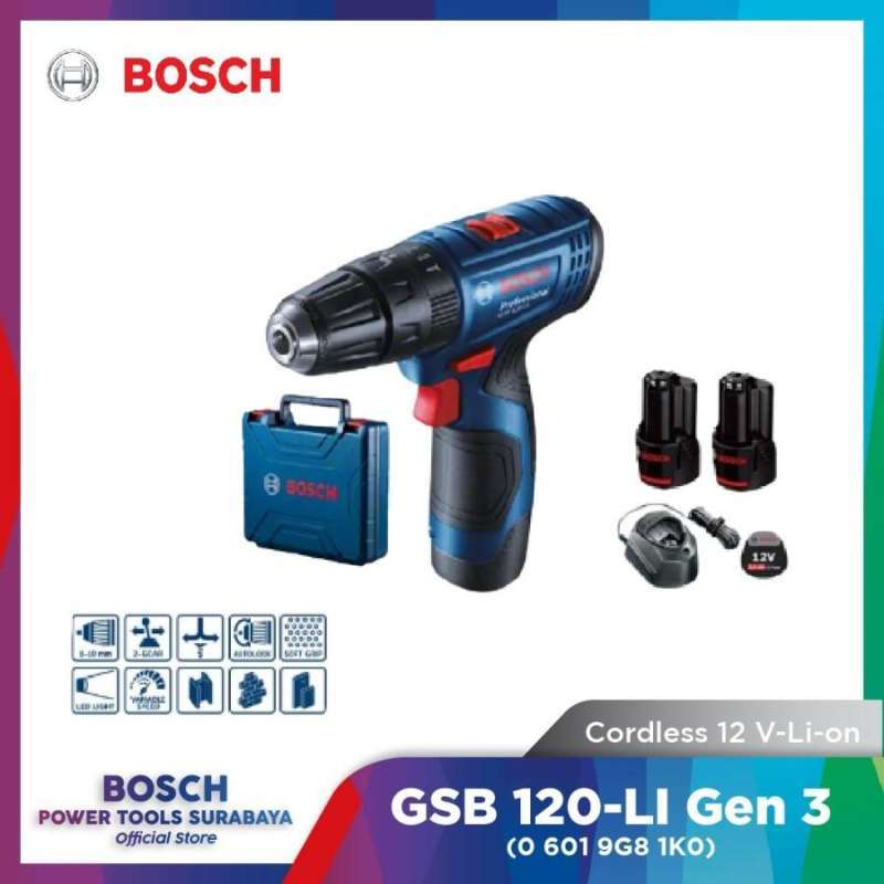 Jual Mesin Bor Tembok 10mm Bosch GSB 120-LI Gen 3 Cordless Impact Drill ...