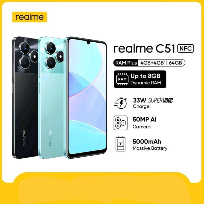 Jual Realme C51 NFC 4GB + 4GB | 64GB (Dynamic RAM) di Seller Pragin ...