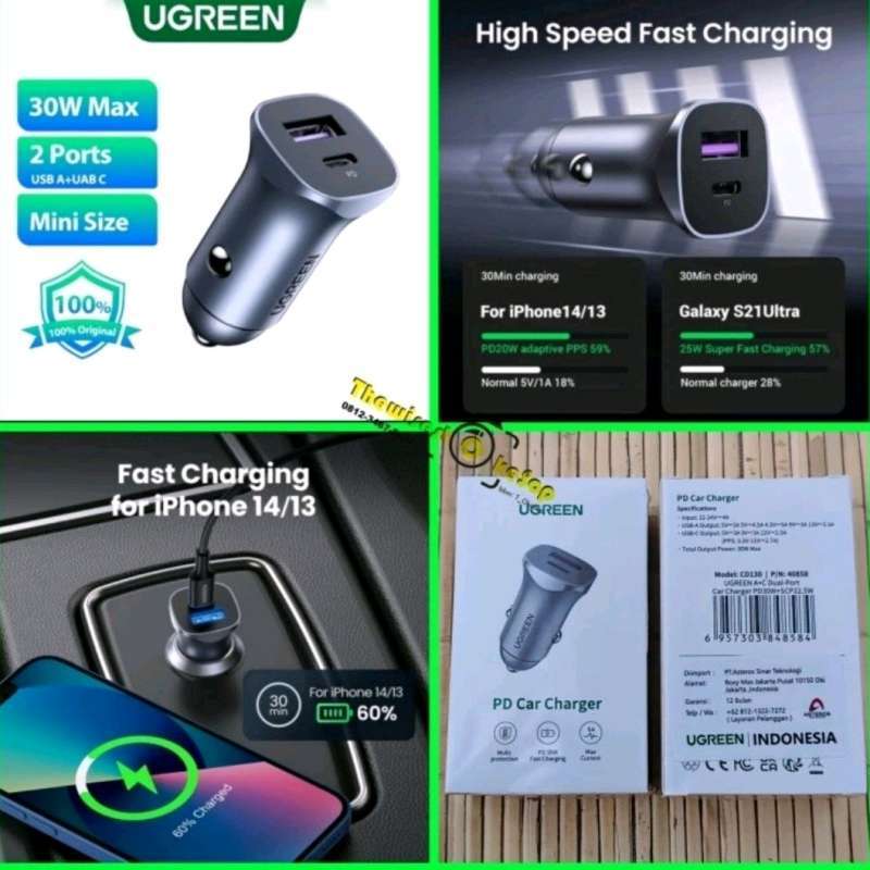 Jual Ugreen Car Charger PD 30W SCP 22.5W 40858 CD130 metal dual port pengecasan mobil di Seller ...
