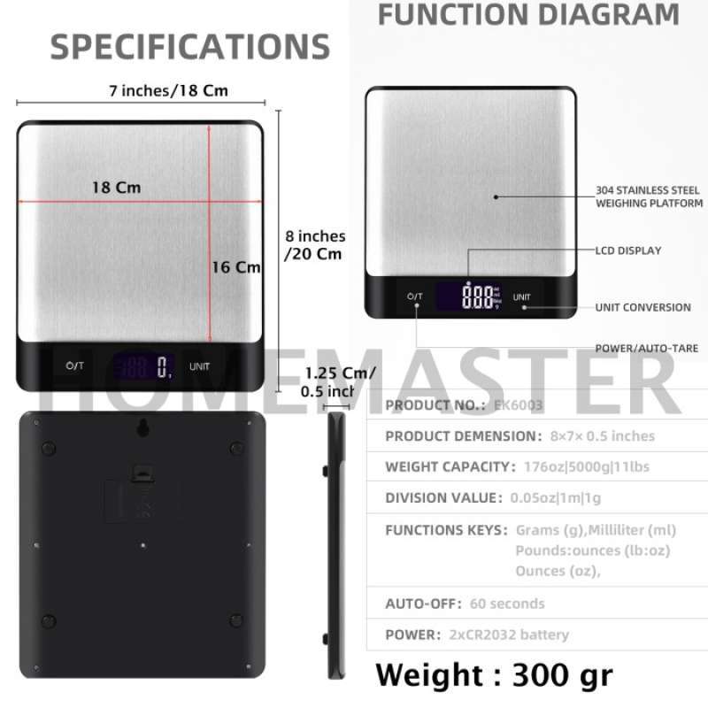 Promo Digital Scale/Timbangan 5 Kg Stainless Backlight Function Ek6003 ...