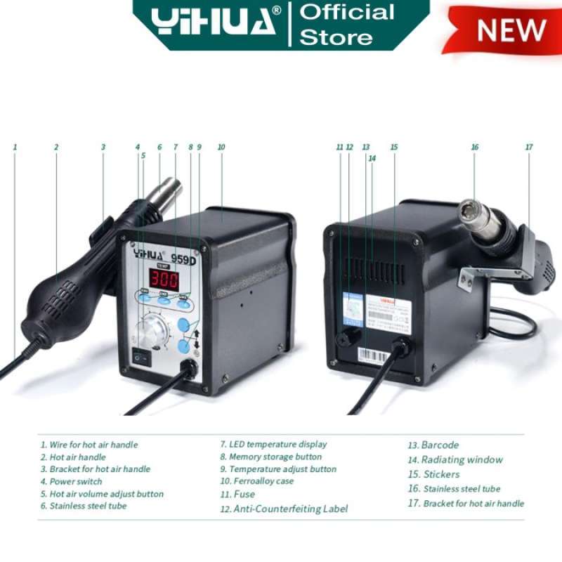 Promo Yihua 959D Blower Solder Uap Hot Air Gun SMD Rework Station Digital OR Diskon 23% di ...
