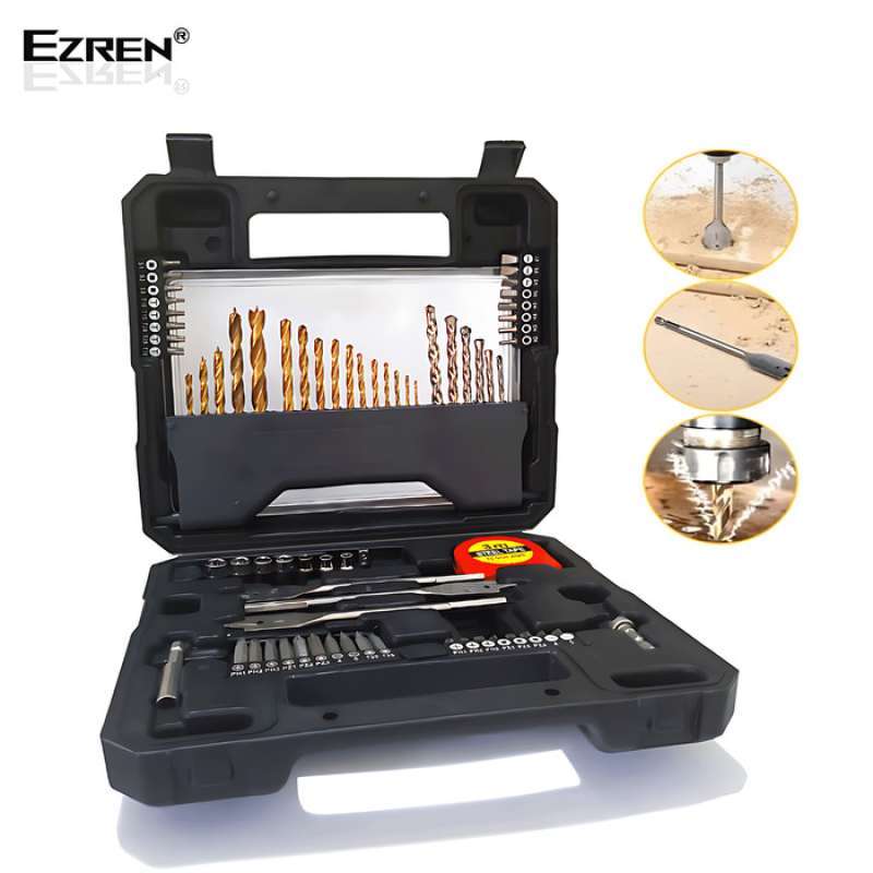 Promo Ezren EZ-0153 70 in 1 Mata Bor Toolbox Besi Kayu Beton Soket Set ...