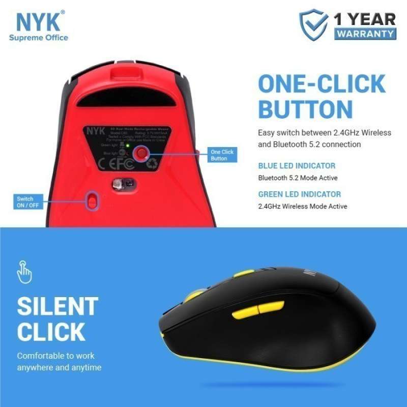 Jual NYK Mouse C80 White Black Dual Mode Bluetooth Wireless ...