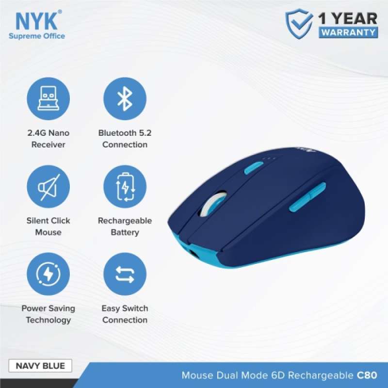 Jual NYK Mouse C80 White Black Dual Mode Bluetooth Wireless ...