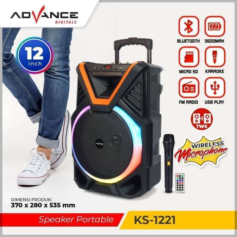 Jual Speaker Advance KS-1221 Wireless Bluetooth Portable 12 Inch Plus Mic Wireless di Seller ...