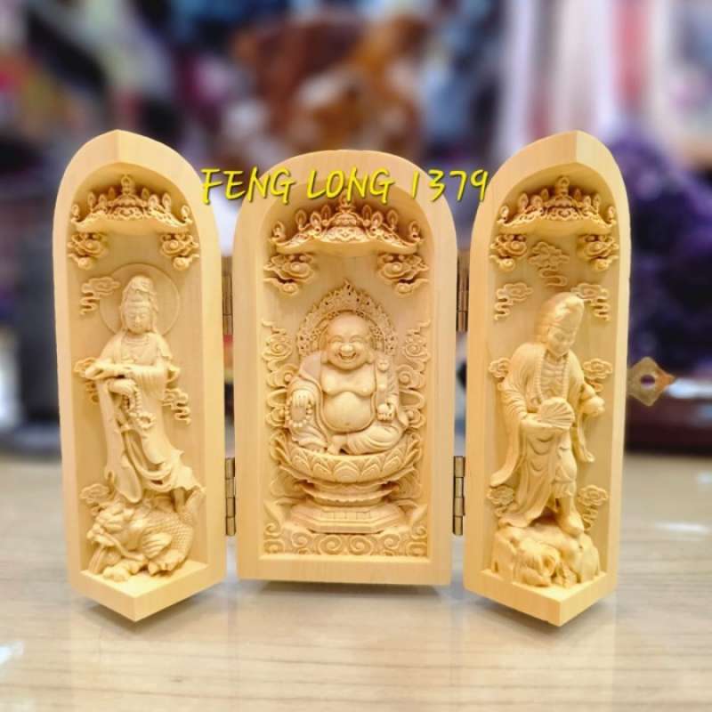 Promo Promo Miniatur Ukiran Kayu Lipat Rupang Dewa 3 In 1 Tiga Sisi ...