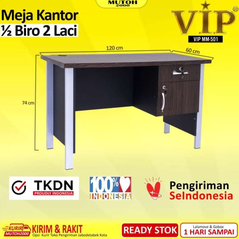Promo Promo Tkdn Vip Mm-501 Meja Kerja Kantor Rangka Besi 1/2 Biro 2 Laci - Ambil Di Toko Diskon ...