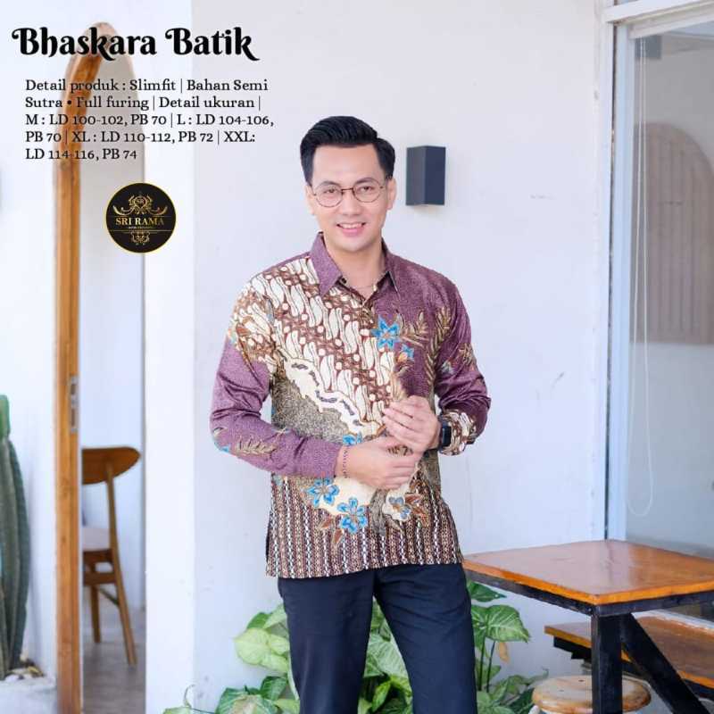 Jual Bhaskara Kemeja Batik Pria Slimfit Lengan Panjang Atasan Batik ...