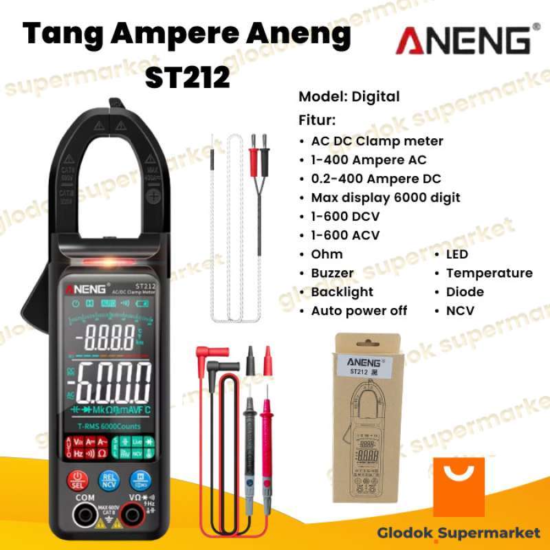Promo TANG AMPERE AC DC ANENG ST212 SMART CLAMP METER DIGITAL NCV 6000 ...