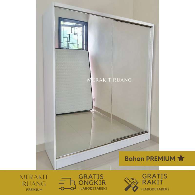 Promo Lemari Pakaian Full Cermin Sliding 2 Pintu Premium Bahan Plywood ...