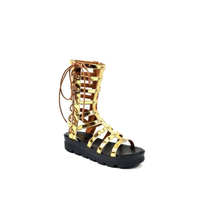 Promo Sandal Gladiator Platform Glorita Gold Premium Cow Leather - Gold ...