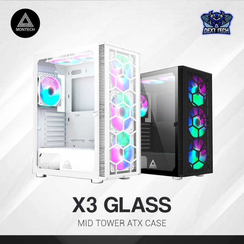 Jual Montech X3 Glass Mid Tower Atx Case With 6 Rainbow Fans - Putih Di ...