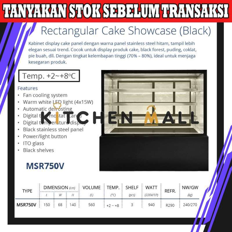 Jual Gea MSR750V Rectangular Cake Showcase Black / Pemajang & Pendingin ...