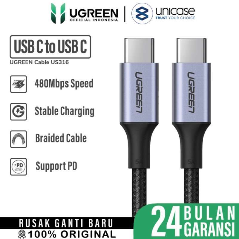 Promo Cable Data Usb Type C To Type C Ugreen Braided Pd Fast Charging Kabel Black M Diskon