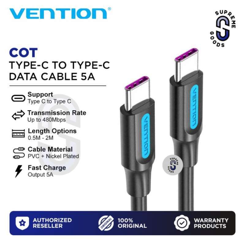 Promo VENTION KABEL DATA TYPE C TO TYPE C FAST CHARGING USB C 5A ANDROID COT - 1M Hitam Diskon ...