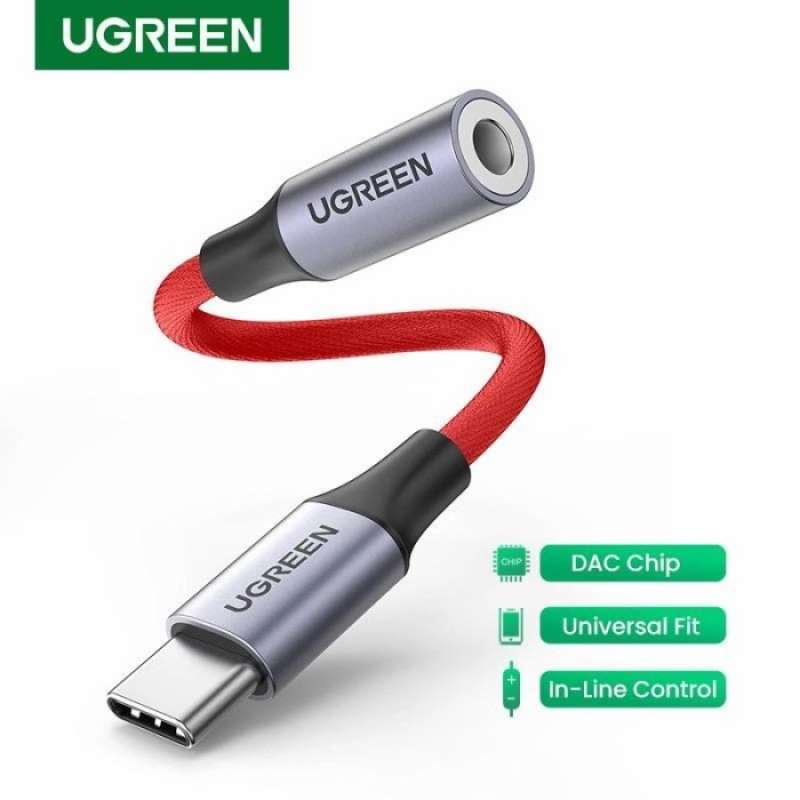 Promo UGREEN USB TYPE C TO JACK AUDIO 3 5MM HEADSET ADAPTER DAC CHIP Merah Diskon 50 Di