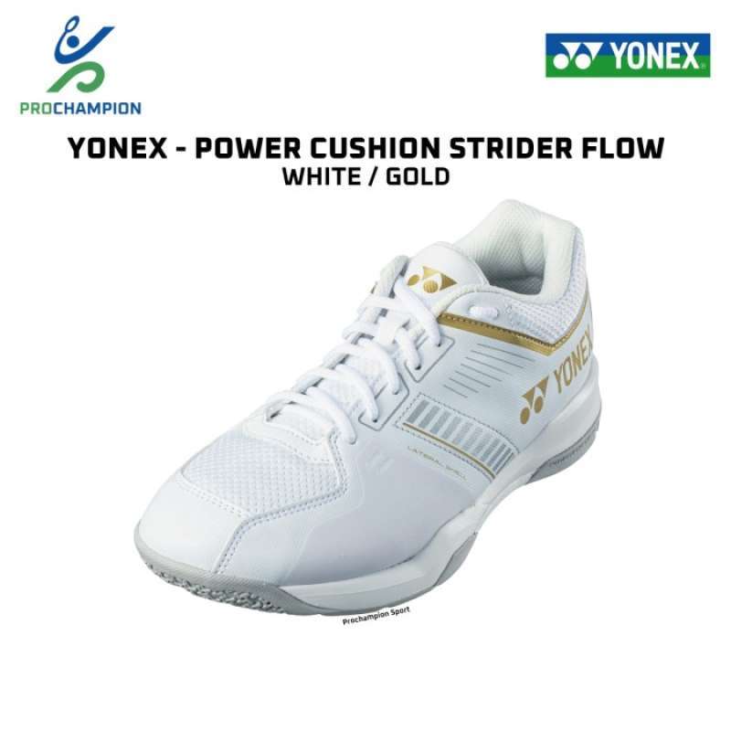 Jual Sepatu Badminton Yonex Power Cushion Strider Flow White Gold Di ...
