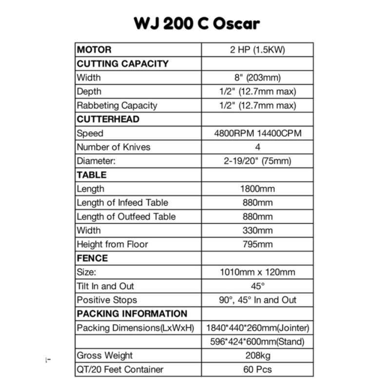 Jual MESIN JOINTER KAYU OSCAR WJ 200C 8INCH WOOD JOINTER OSCAR di ...