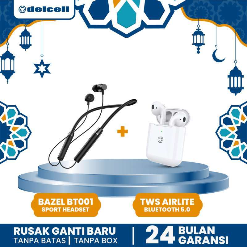 Promo Delcell Paket Ramadan 1 Airlite Tws Bt 5.0 + Bazel Headset Sport Bt001 Diskon 58% Di ...