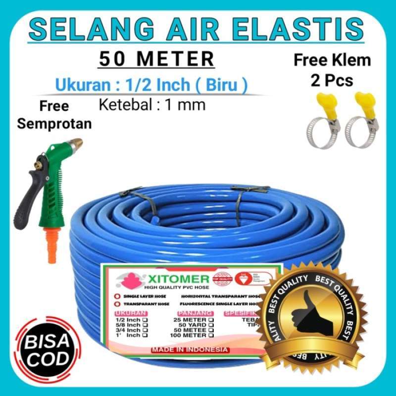 Promo Selang Air 50 Meter Elastis Biru / Selang Air 1/2 Tipis / Selang ...
