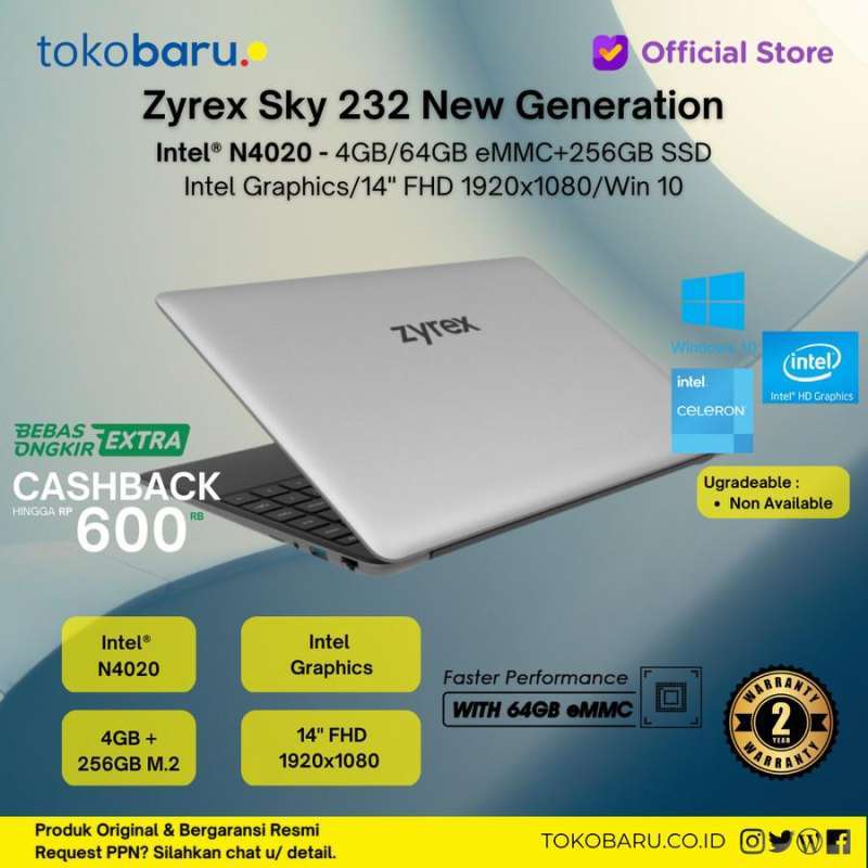 Promo Laptop Zyrex Sky 232 New Generation N4020 Ram 4gb 256gb Ssd+64gb Win10 Diskon 26% Di ...