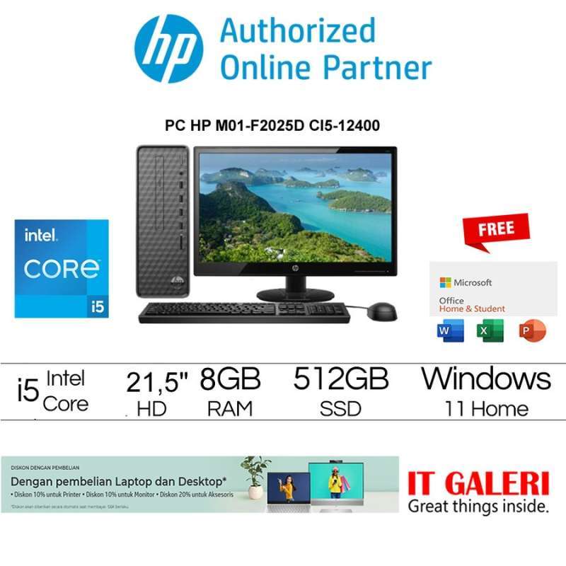 Jual Desktop Pc Hp M01-f2025d - I5-12400/8/512/21.5/w11+ohs21/75s08pa/black Di Seller It Galeri ...
