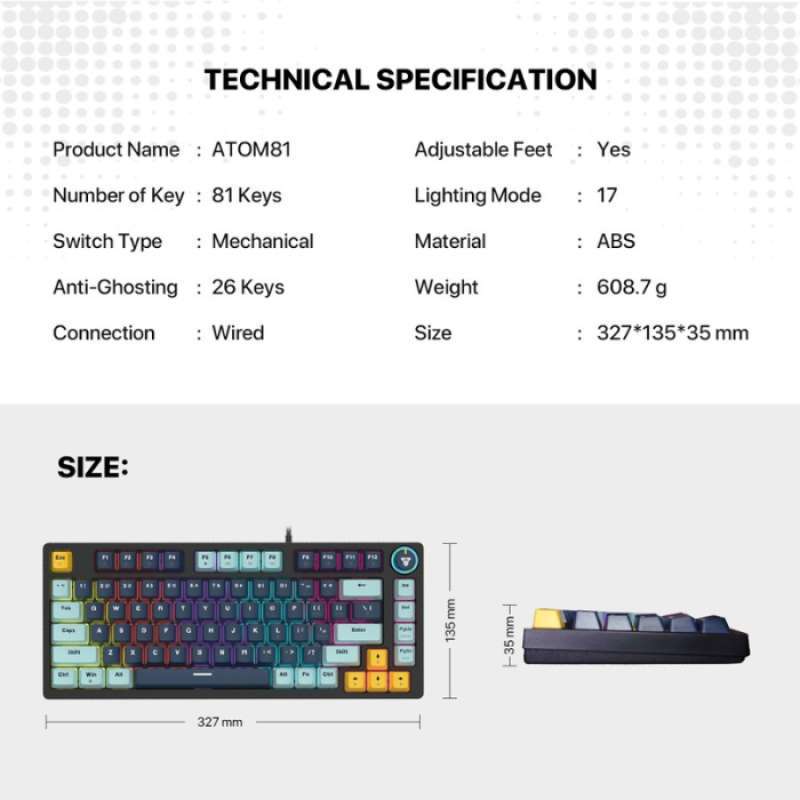 Jual Fantech Atom 81 Mizu Mk875 V2 Keyboard Gaming Mechanical - Navy ...