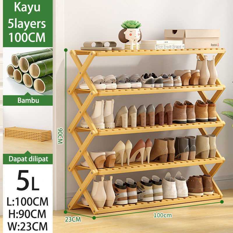 Promo Rak Sepatu Lipat Kayu Rak Kayu susun Rak Um - 6l-80*25*95 Cm ...