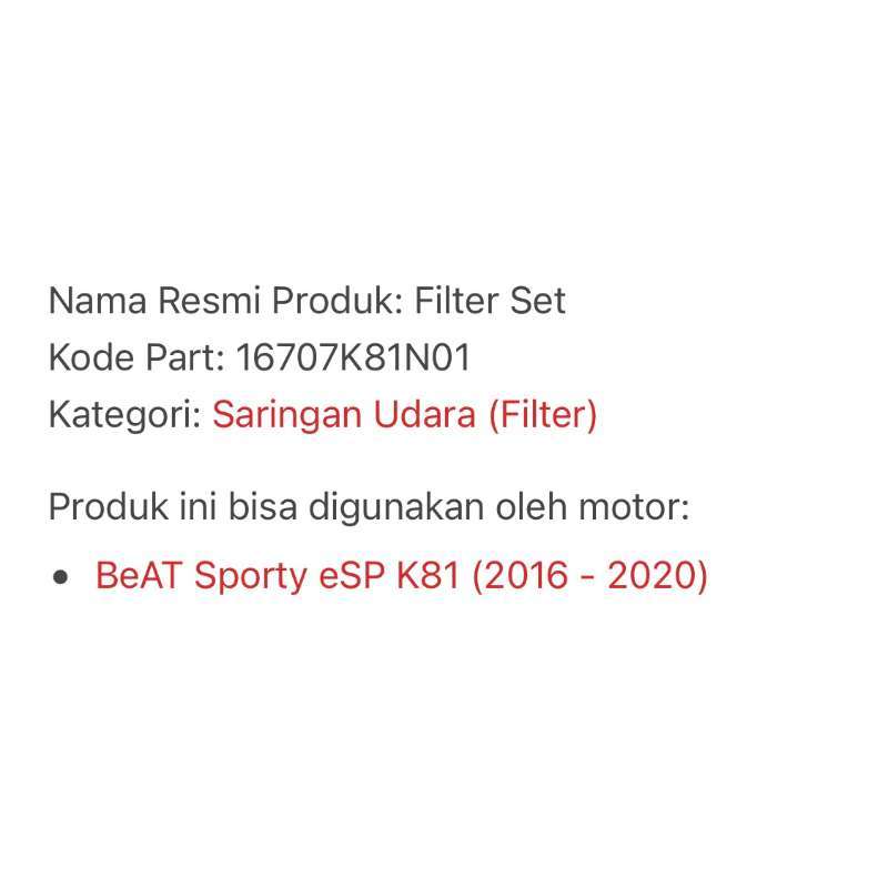 Jual Pampers Saringan Injeksi Beat Esp 2016-2020 16707-k81-n01 Honda ...