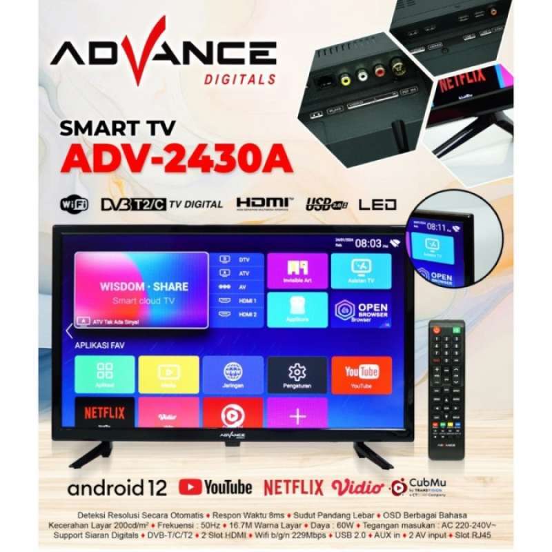 Promo Advance Smart Tv 24 Inch Adv 2430a Android Tv Led Dv3/t2 Diskon ...