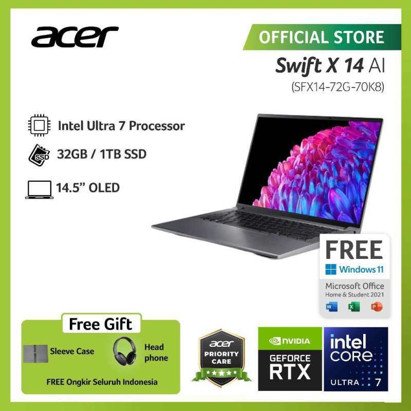 Jual Acer Laptop Swift X 14 With Ai Sfx14-72g-70k8 14.5 Oled Intel Core Ultra 7 155h Ram 32gb ...