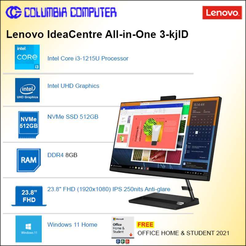 Jual Lenovo Ideacentre All-in-one 3-kjid I3-1215u 8gb 512gb 23.8fhd ...