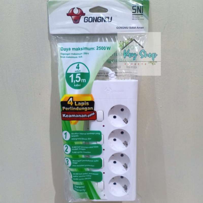 Promo Kabel Colokan Listrik 4 Lubang Soket Kontak 4 Switch On/off 1,5 ...