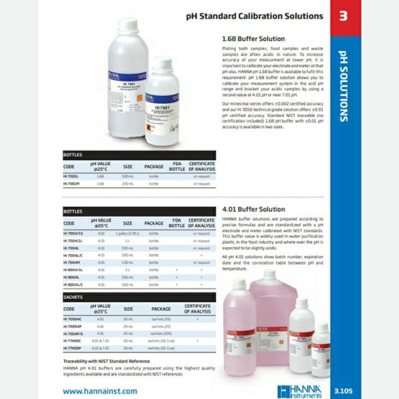 Promo Hanna Instruments Hi-7004l Ph 4.01 Buffer Solution, 500 Ml Bottle Diskon 23% Di Seller ...