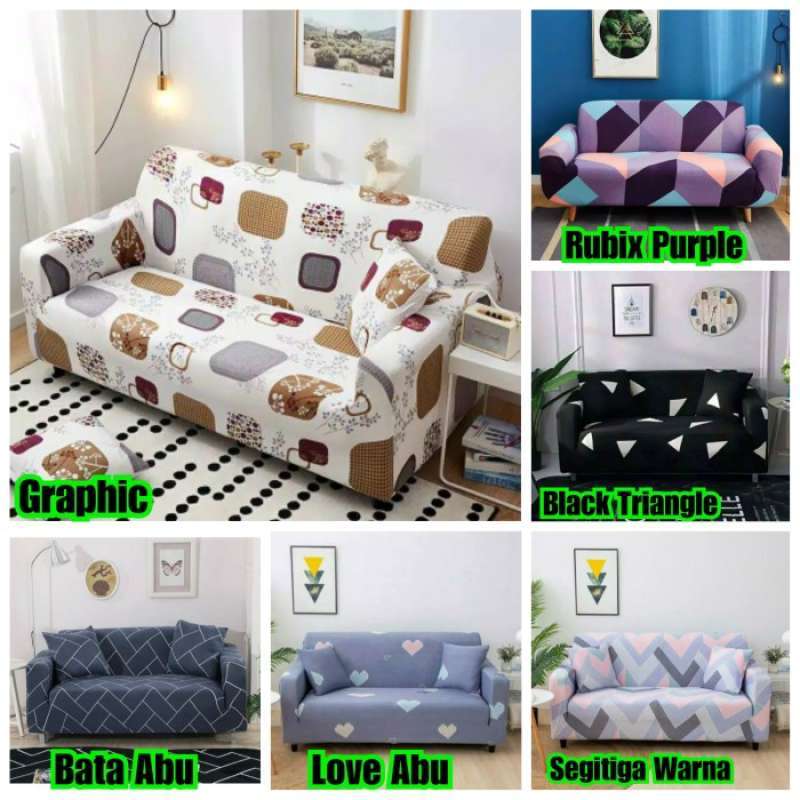 Promo Cover Sofa Import 1 2 3 4 Seater Sarung Sofa Kain Penutup Sofa - Multicolor Love Abu__1 ...