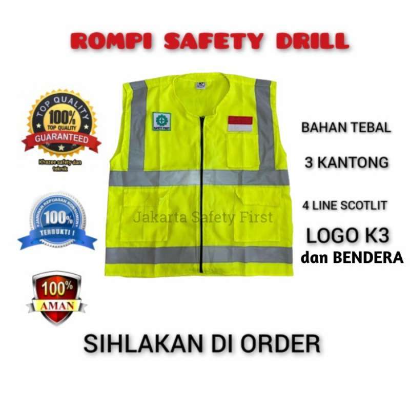 Promo Rompi Bahan Drill Plus Logo K3 Dan Bendera / Rompi Hijau Tua ...
