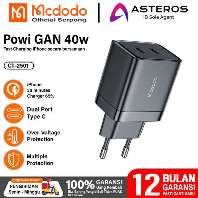 Promo Mcdodo Kepala Charger Gan 40w Dual Type C Pd Fast Charging Ch-2501 - Ch-8580 47w Diskon 50 ...