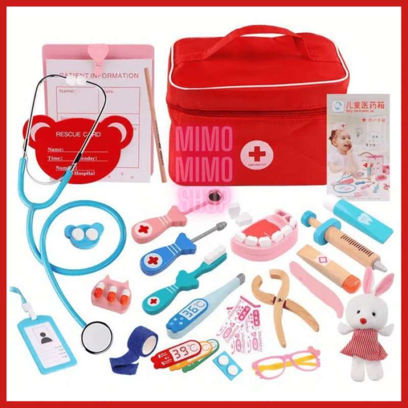 Promo Mainan Dokter Dokteran Anak Free Tas - Red Doctor Medical Wooden ...