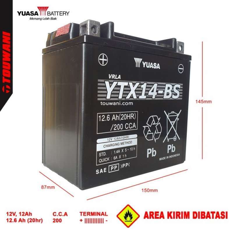 Promo Aki Baterai Motor Besar Moge 12 Volt 12 Ah Cca 200 Yuasa Ytx14-bs ...