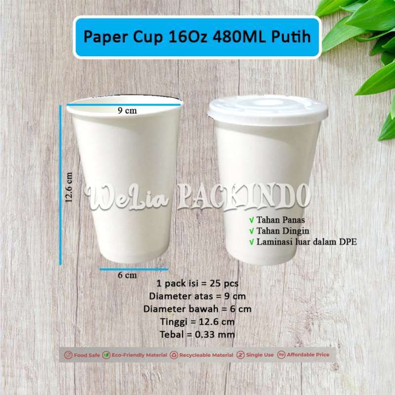 Jual Paper Cup 16oz Motif Putih / Gelas Kertas 16 Oz 480ml / Gelas Kopi Espresso Tahan Panas ...