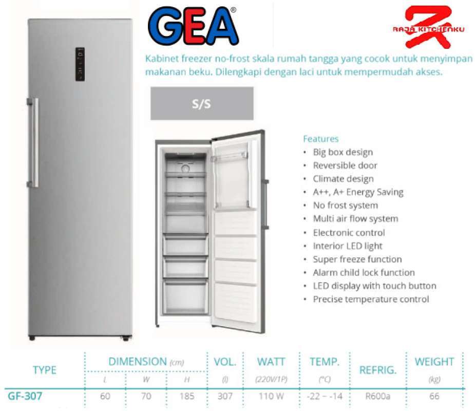Promo Gea Refrigerator- Gf307 / Gf 307 Kulkas Freezer Rumah Tangga (pembeku) Diskon 23% Di ...
