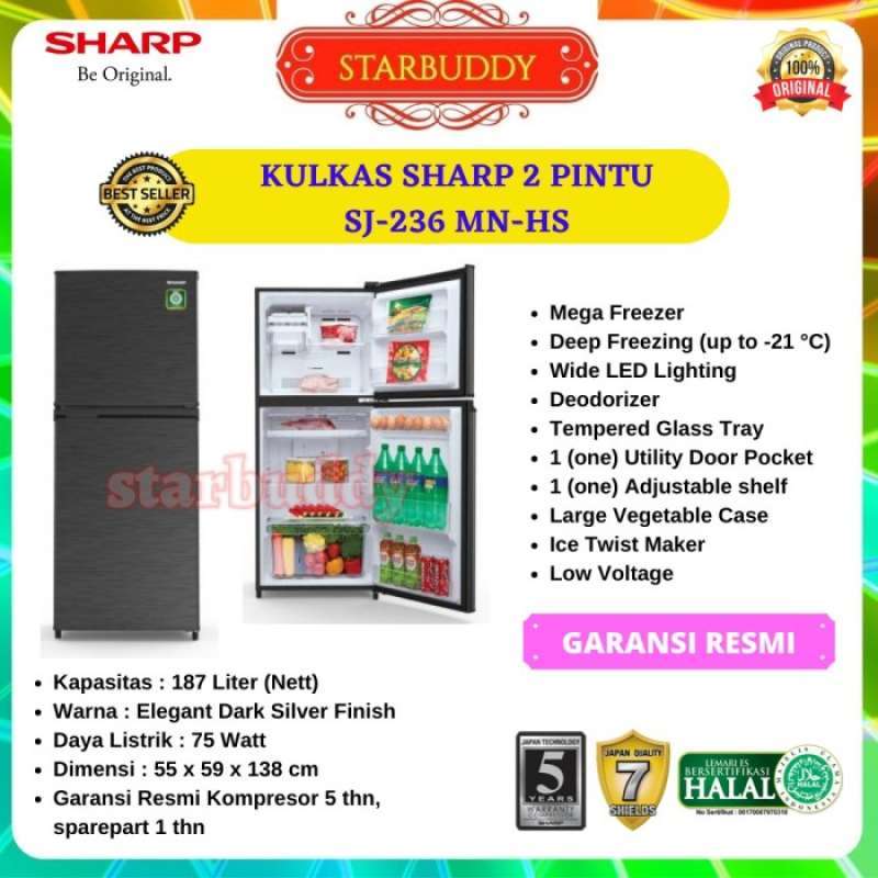 Promo Kulkas Sharp Sj-236mn-hs 2 Pintu Low Watt Diskon 23% Di Seller Cuanz Store - Meruya ...