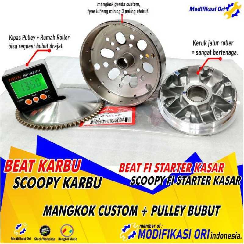 Jual Paket Kirian Beat Honda Scoopy Karbu Mangkok Custom Pulley Bubut ...
