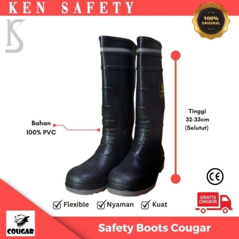 Promo Sepatu Safety Boots Pvc Cougar Gumboot Black 1912 Steel Toe Cap ...