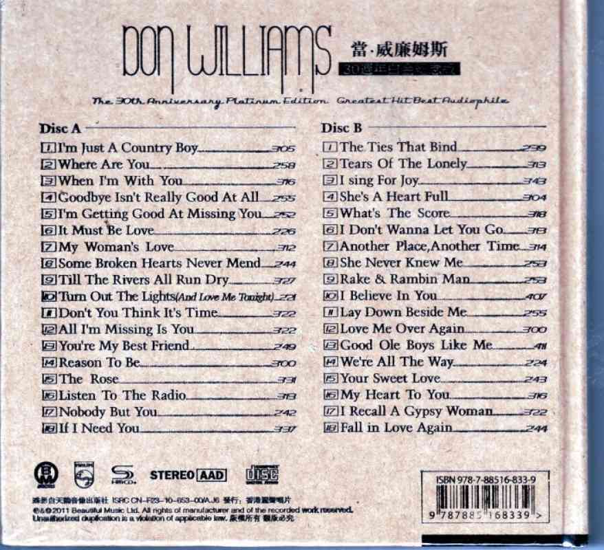 Promo Cd Don Williams - The 30th Anniversary Platinum Edition Greatest ...