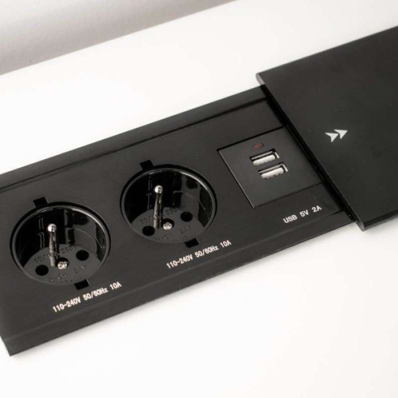 Promo Table Power Outlet Black Minimalist Slide Stop Kontak Meja Diskon ...