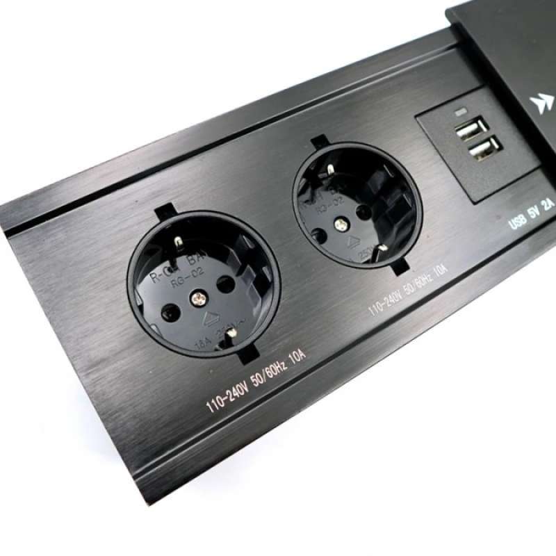 Promo Table Power Outlet Black Minimalist Slide Stop Kontak Meja Diskon ...
